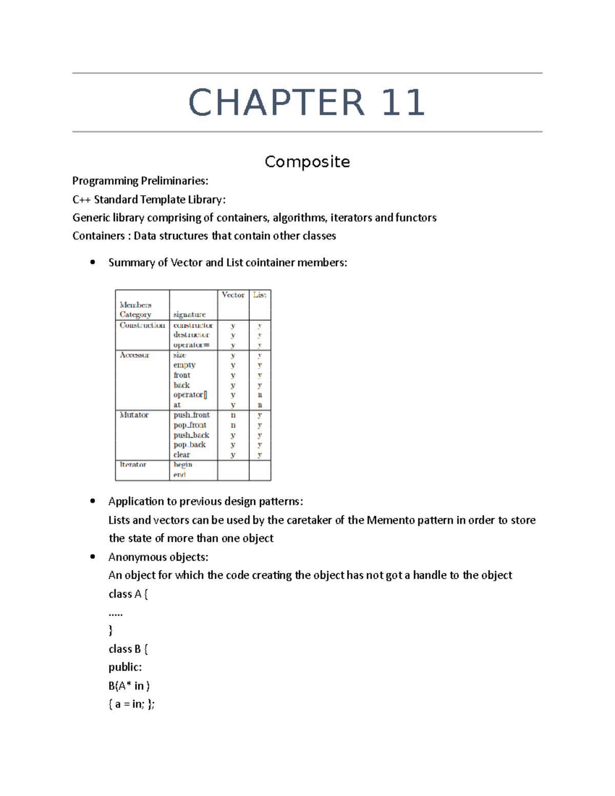 COS 121 Chapter 11 - Summary Software Modelling (C++) - CHAPTER 11 ...