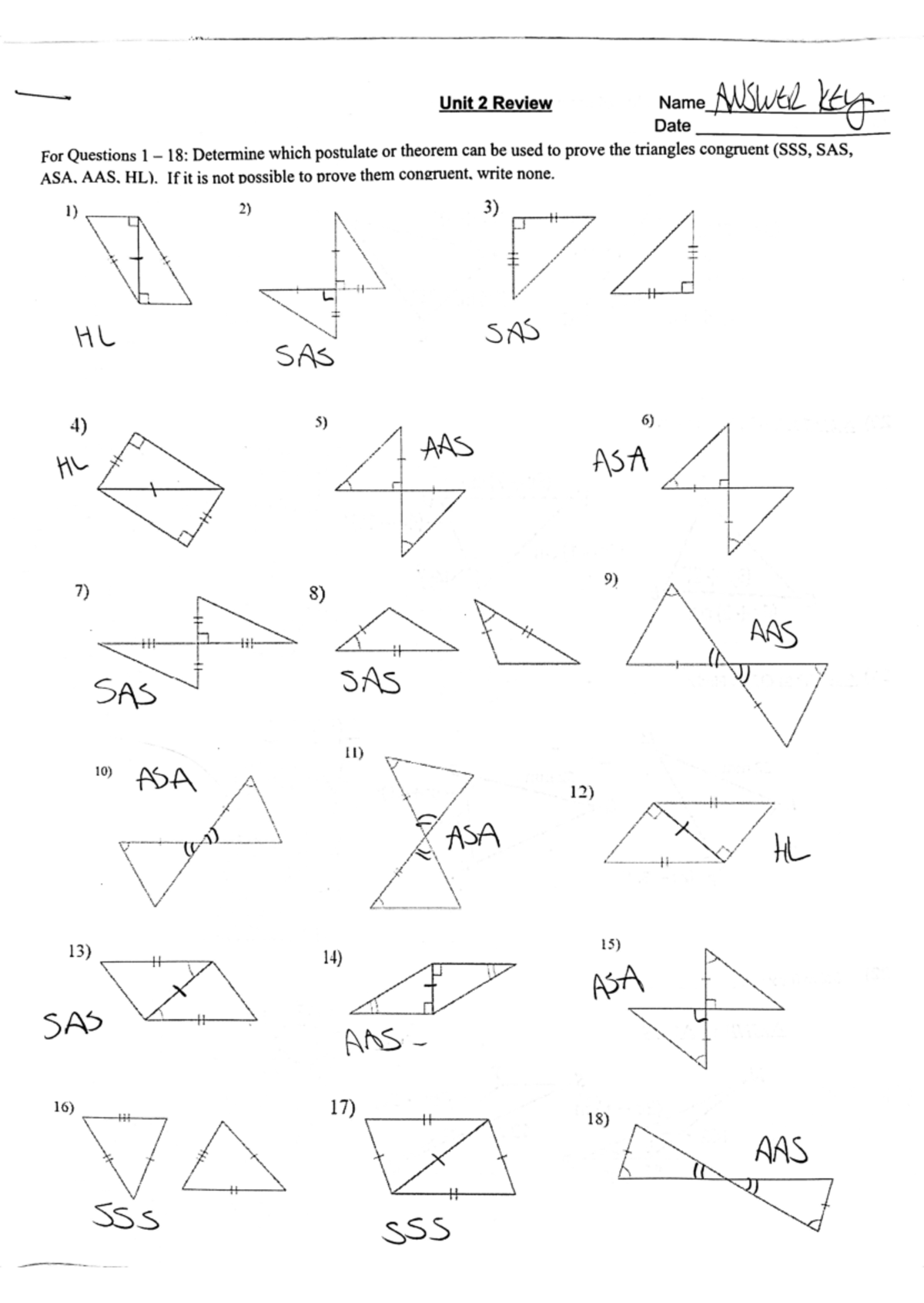 Copy of Unit 2 Review Sheet Answer Key - Unit 2 Review Name ANSWER key ...