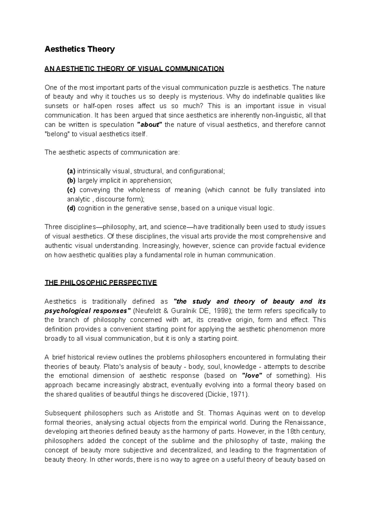 The aesthetic theory of visual communication. - Aesthetics Theory AN ...