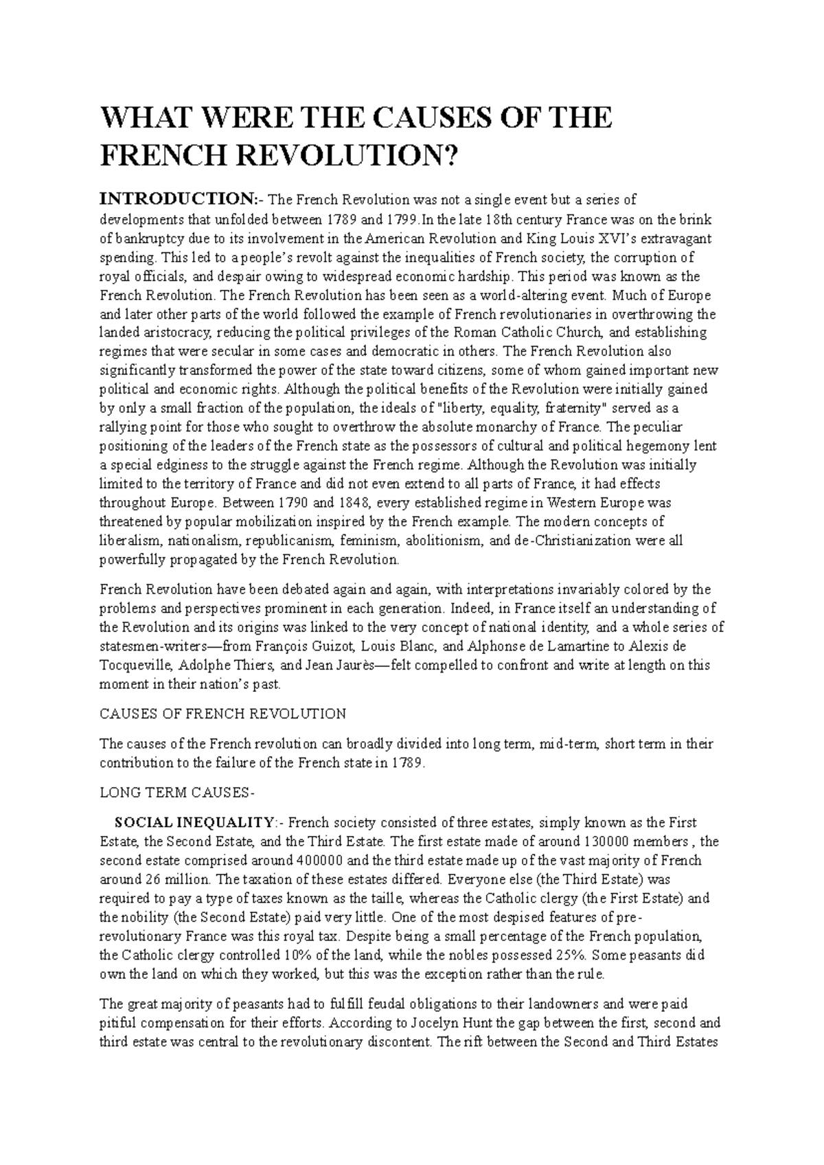 WHAT WERE THE Causes OF THE French Revolution - WHAT WERE THE CAUSES OF ...