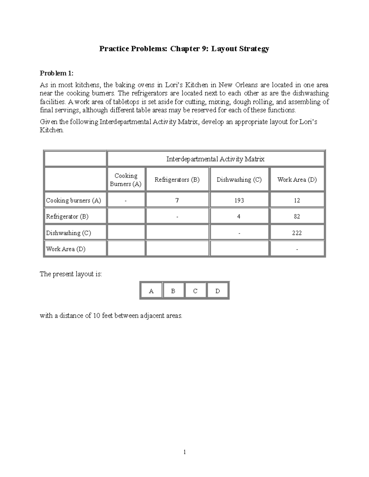 Ch09pp - FINAL REVIEW - Practice Problems: Chapter 9: Layout Strategy Problem 1: As in most ...