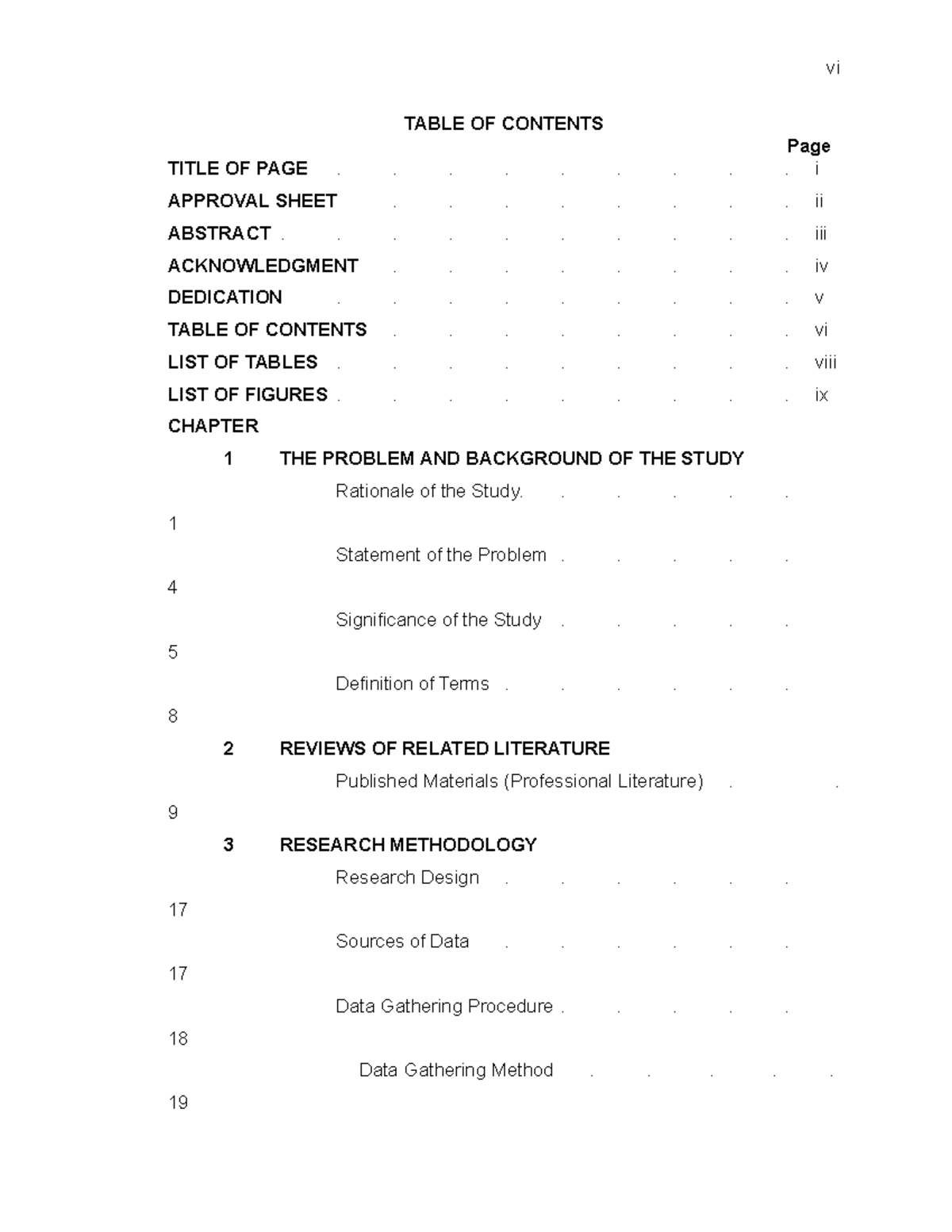 File 006 Table of Contents - vi TABLE OF CONTENTS Page TITLE OF PAGE ...