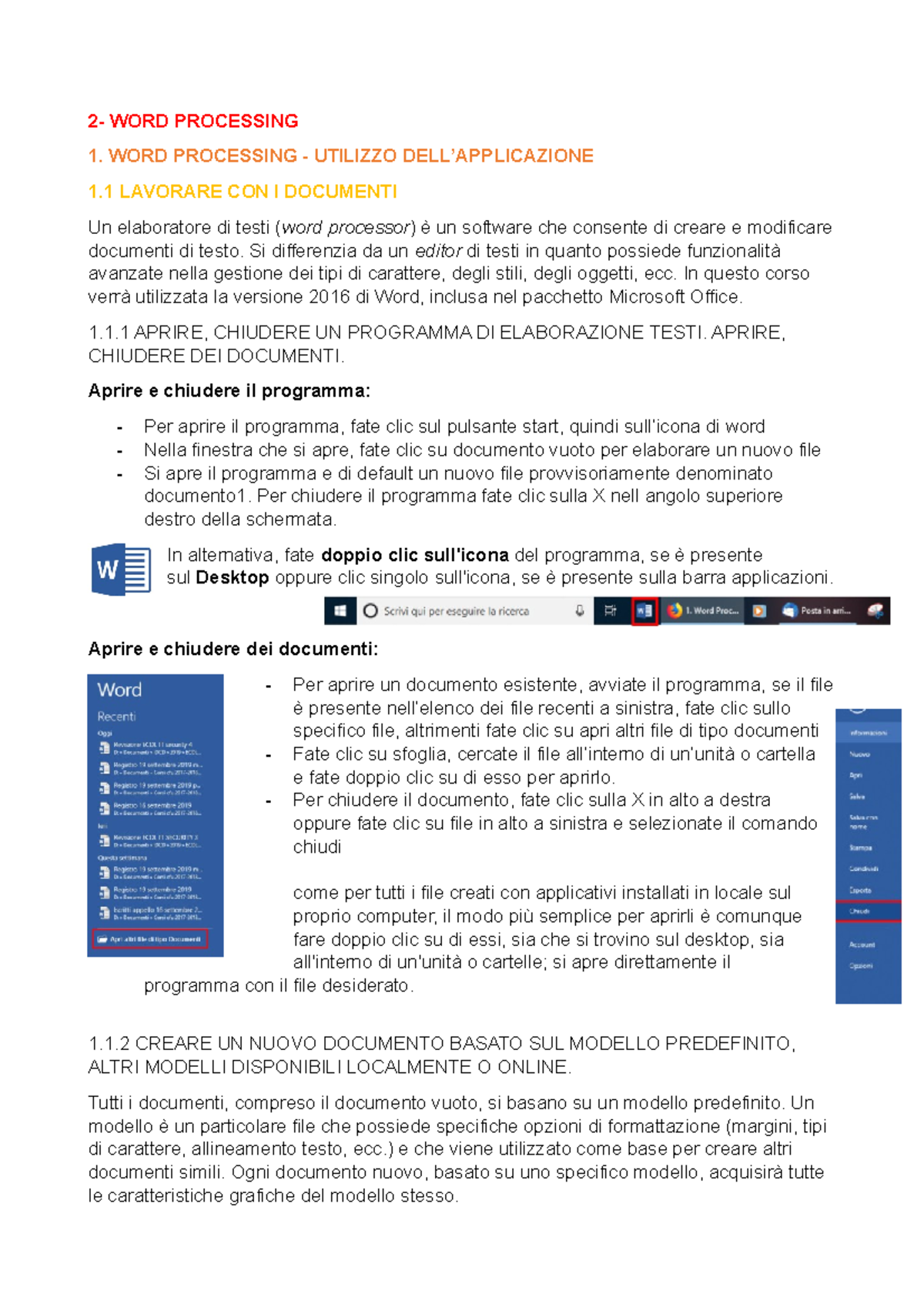 ECDL 2 modulo - Appunti ECDL - 2- WORD PROCESSING 1. WORD PROCESSING ...