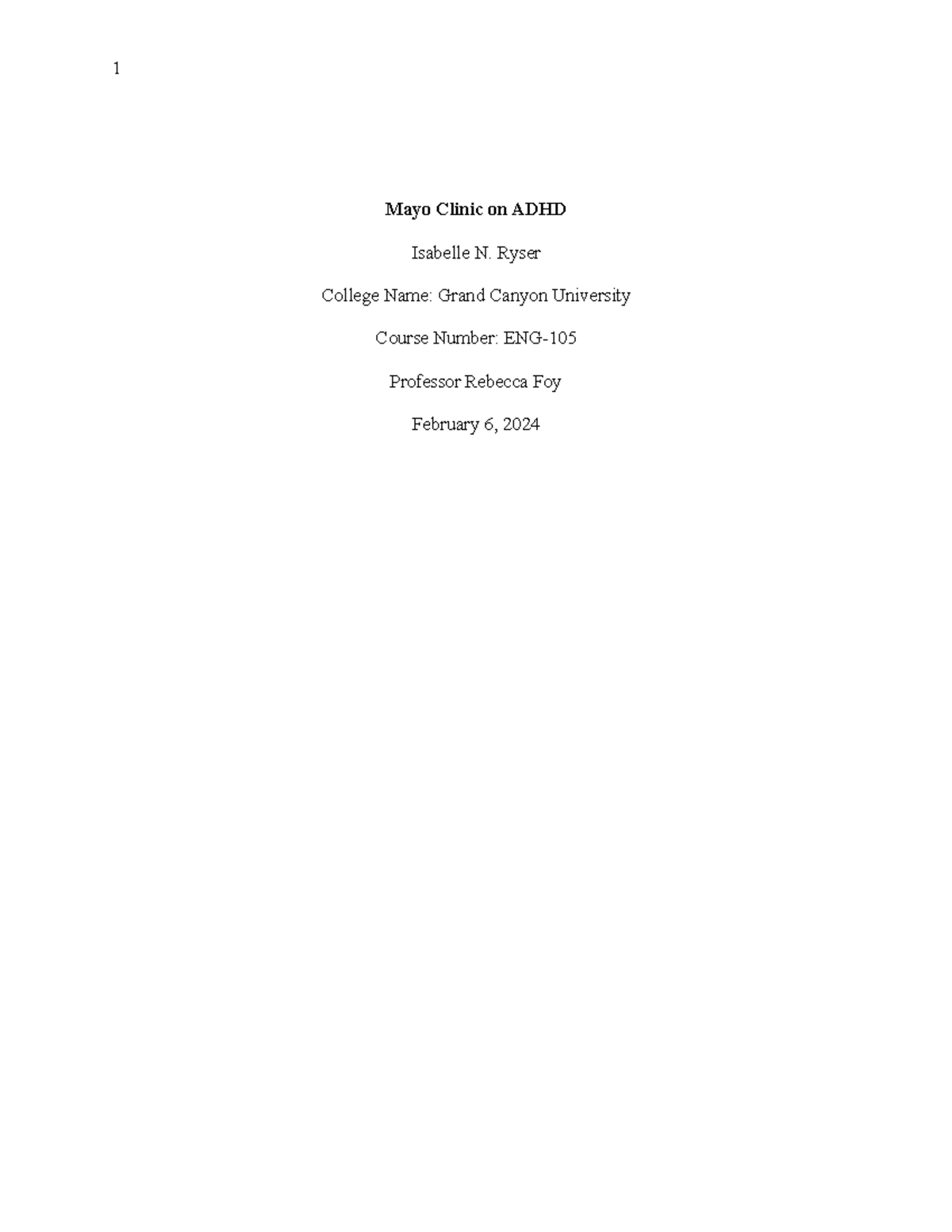 2Review Writing Assignment Final Draft - Online - Mayo Clinic on ADHD ...