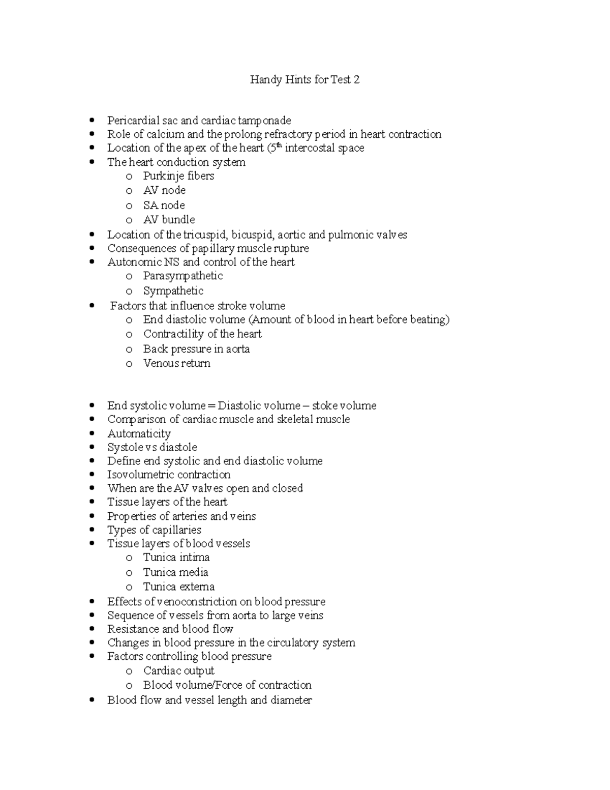 Handy Hints for Test 2 (1)(1) - Handy Hints for Test 2 Pericardial sac ...