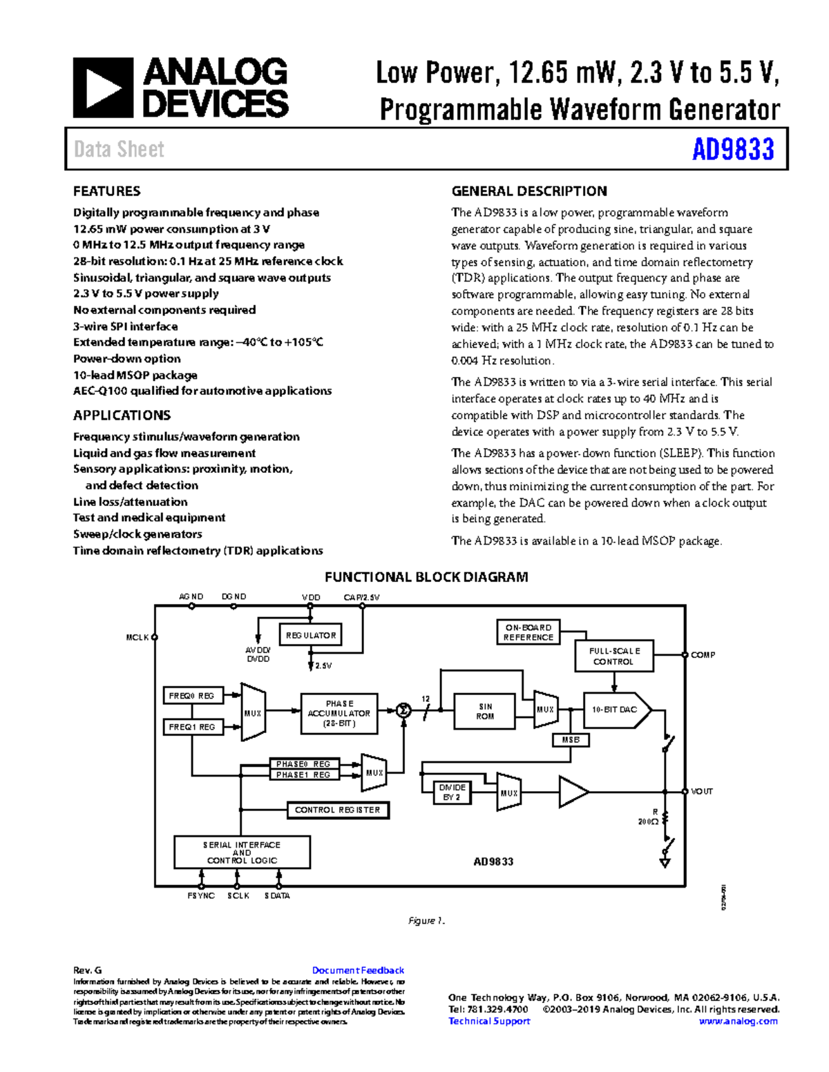 Ad9833 - Low Power, 12 mW, 2 V to 5 V, Programmable Waveform Generator ...