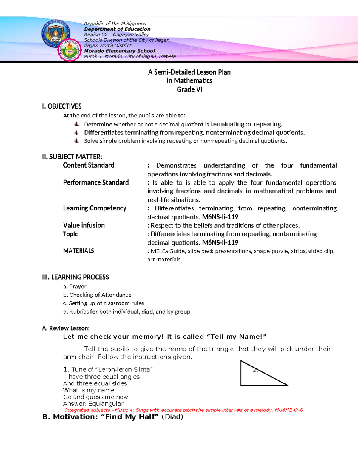 CO1-MATH 6 - Republic of the Philippines Department of Education Region ...