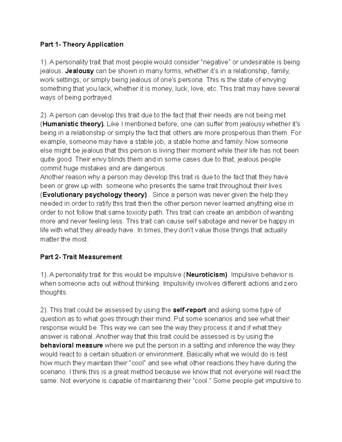 PSYC 3385 Assigment 1- Theory and Measurement - Part 1- Theory ...