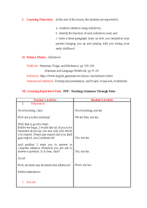3rd Teaching (3I's method) - Objectives: At the end of lesson, the ...