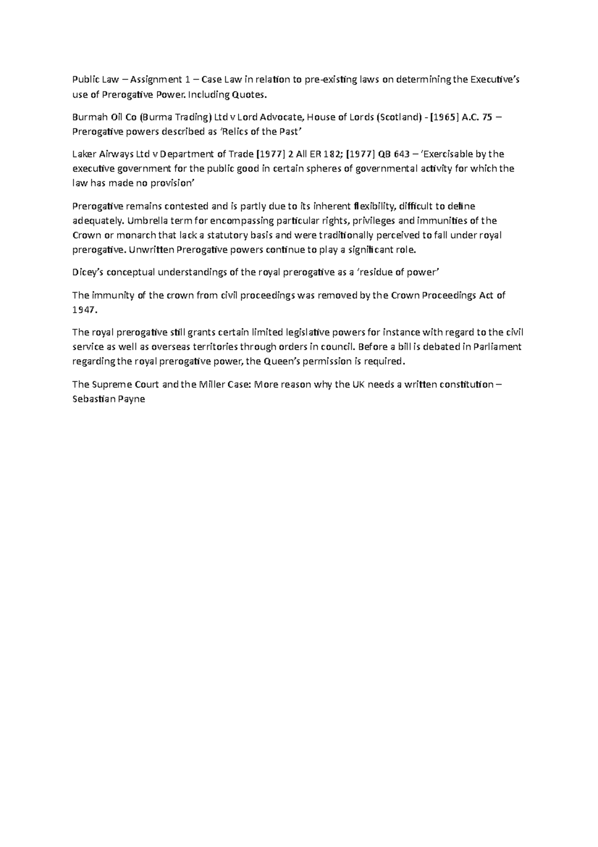 Public Law Case law a1 - Key cases - module - Public Law – Assignment 1 ...