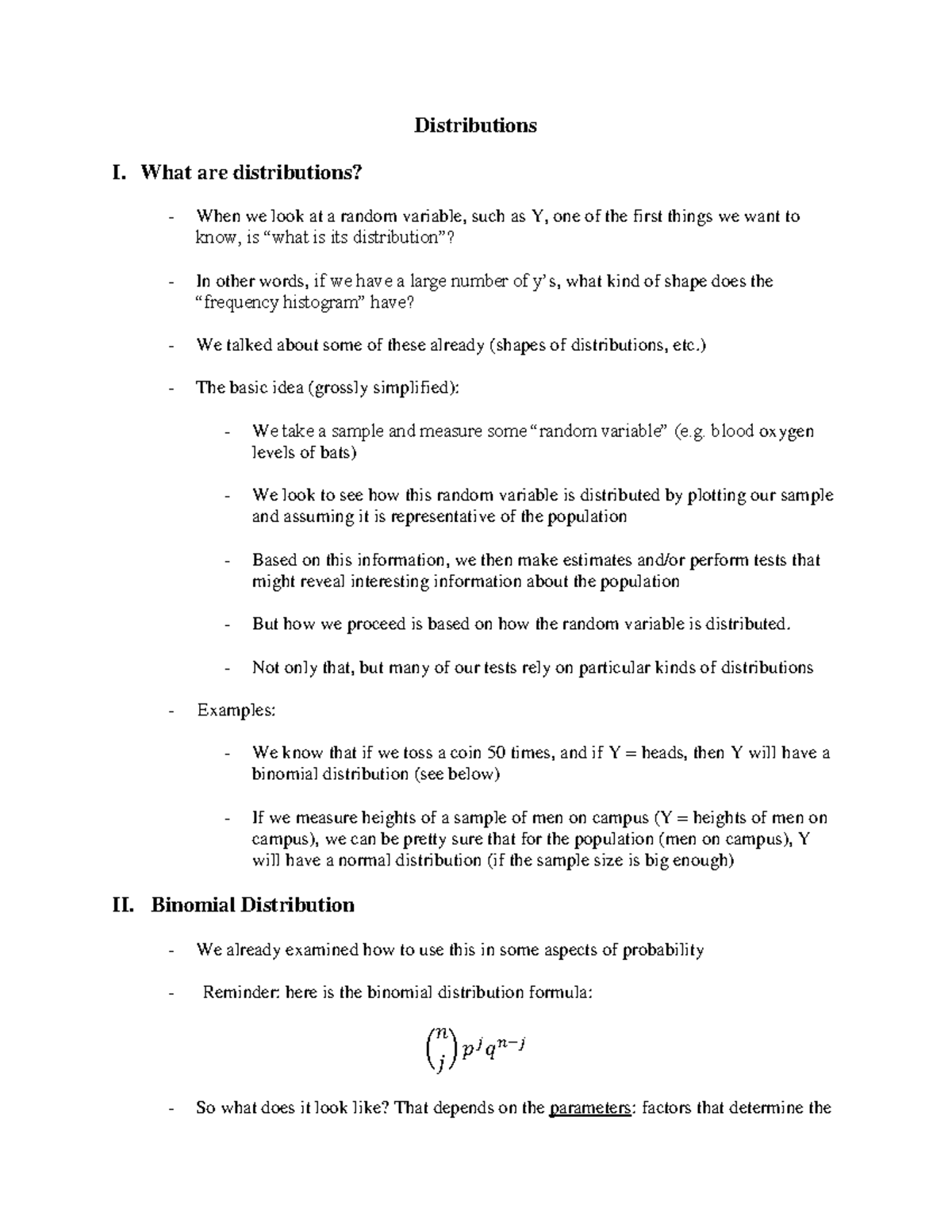 7 Distributions - Distributions I. What are distributions? When we look ...