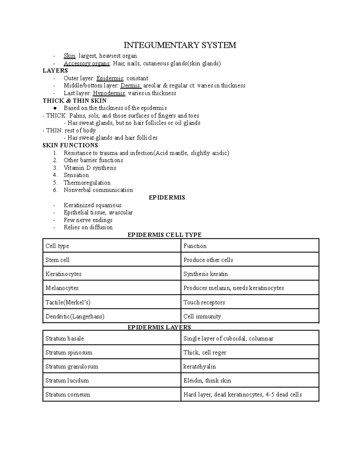 Integumentary System - INTEGUMENTARY SYSTEM Skin: largest, heaviest ...