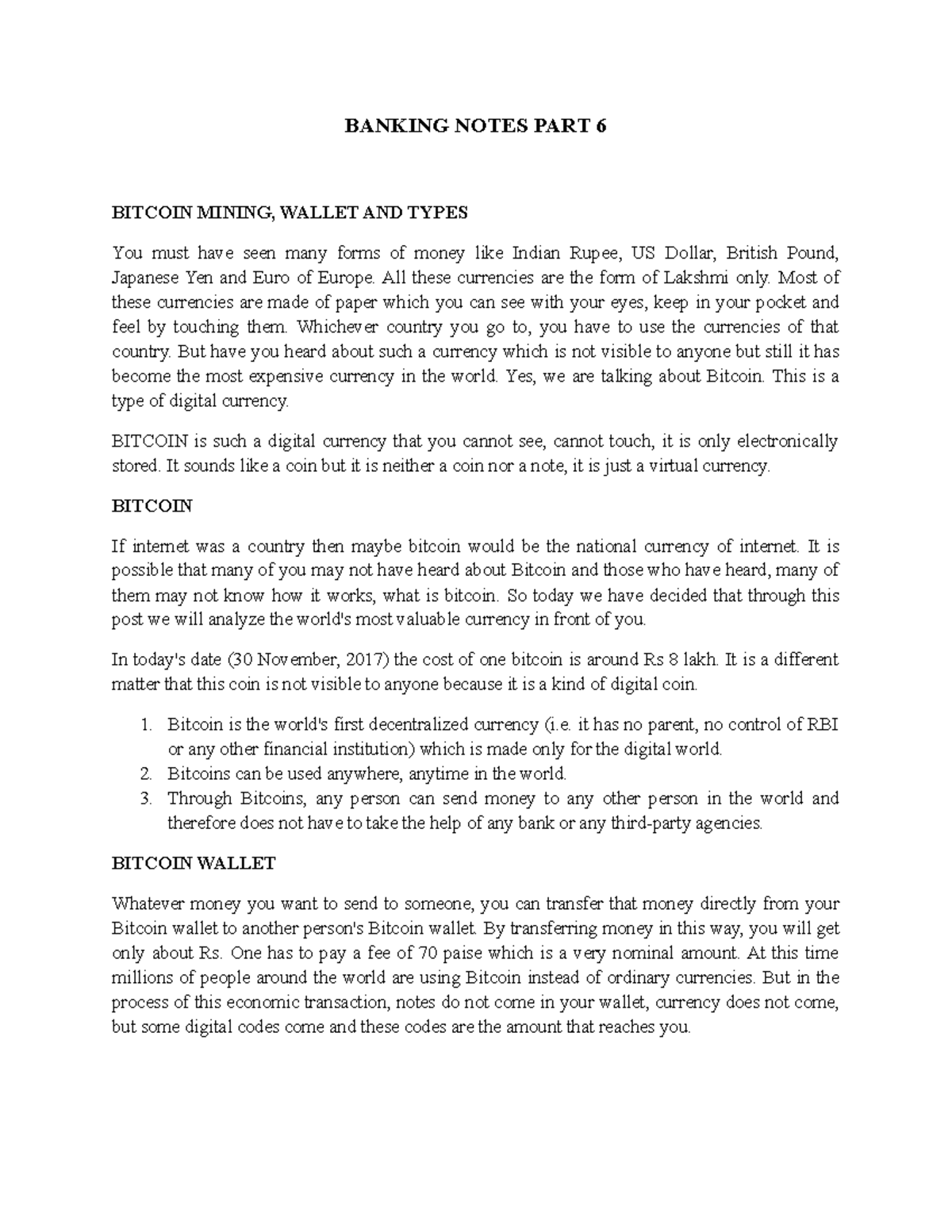 Banking Notes PART 6 - BANKING NOTES PART 6 BITCOIN MINING, WALLET AND ...