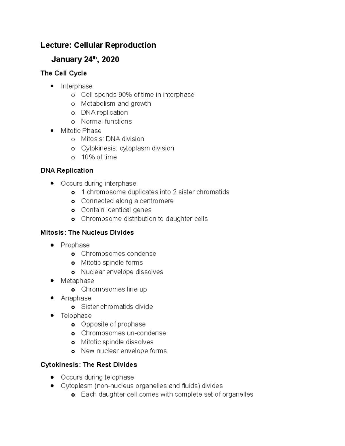Cellular reproduction lecture - Lecture: Cellular Reproduction January ...