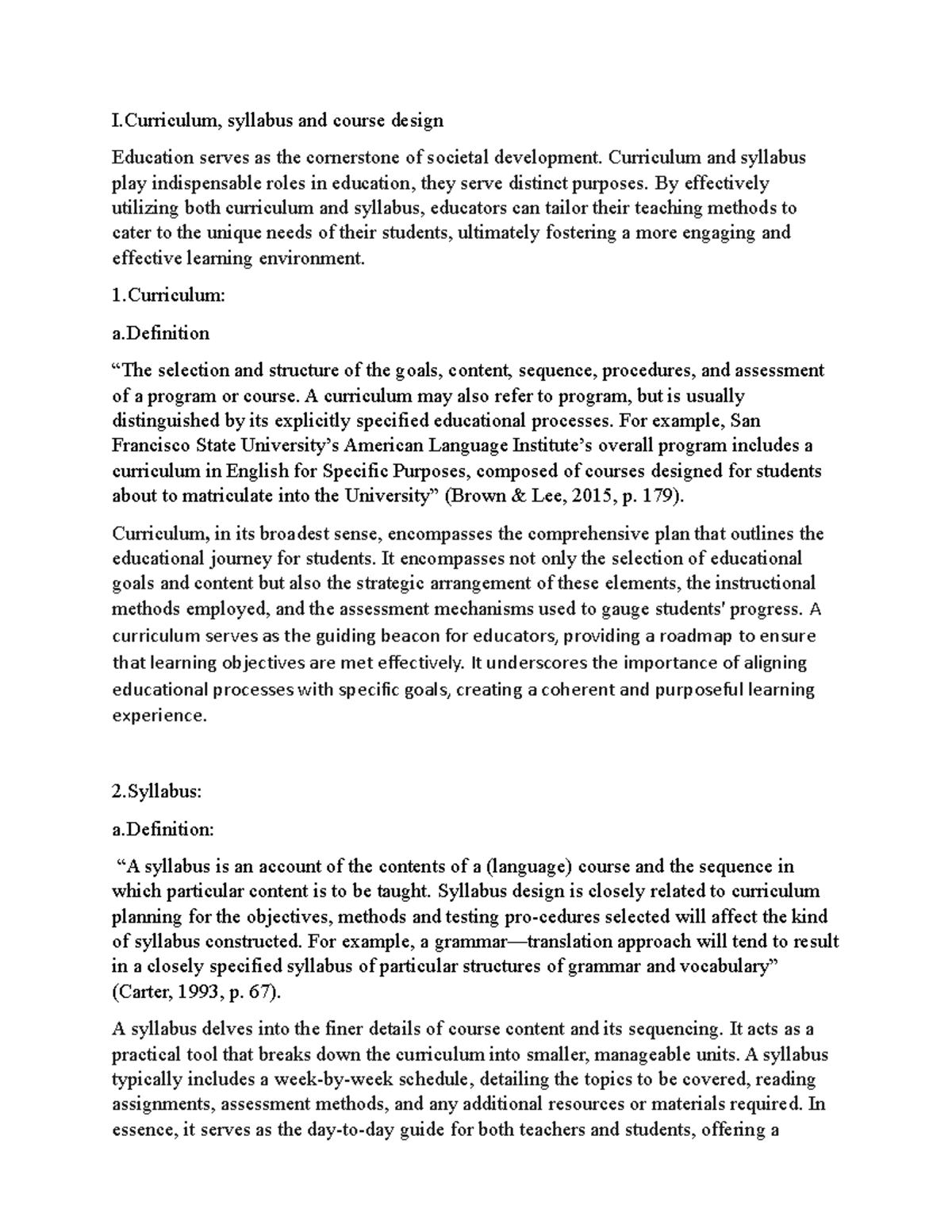 Curriculum, Syllabus and Course design - I, syllabus and course design ...