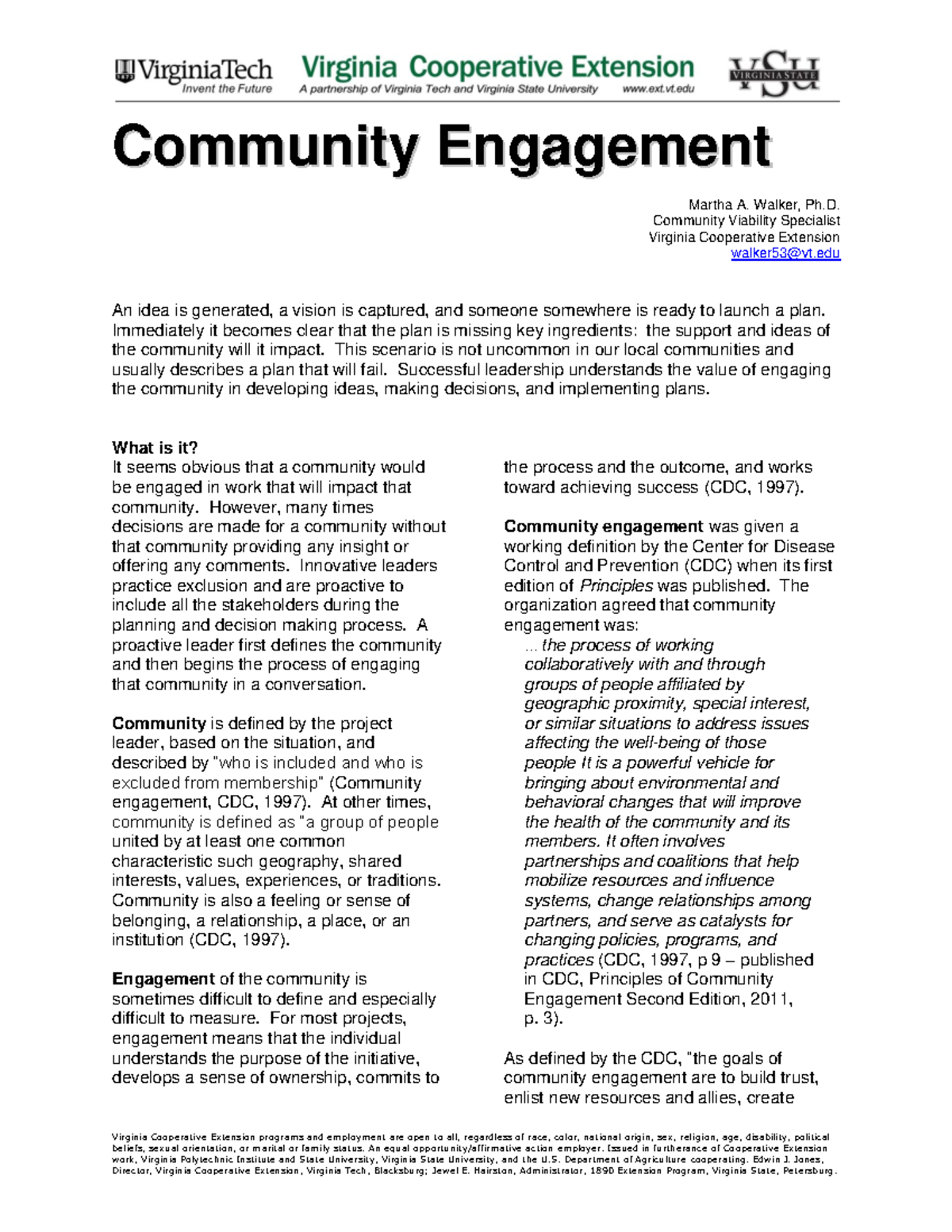 Community engagement handout - Virginia Cooperative Extension programs ...