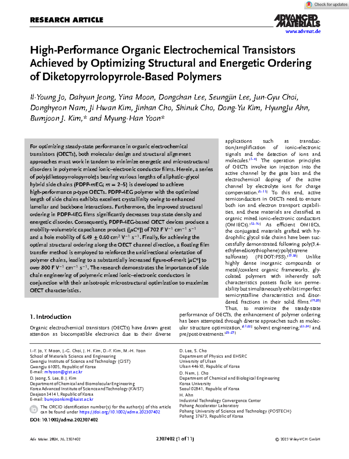 Advanced Materials - 2023 - Jo - High%E2%80%90Performance Organic ...