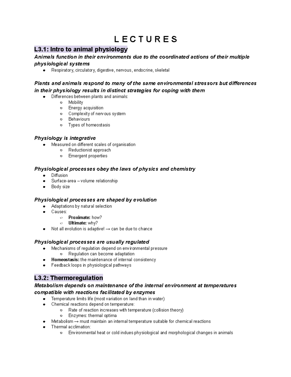 Module 3 - BIOL 205 - L E C T U R E S L3: Intro to animal physiology ...