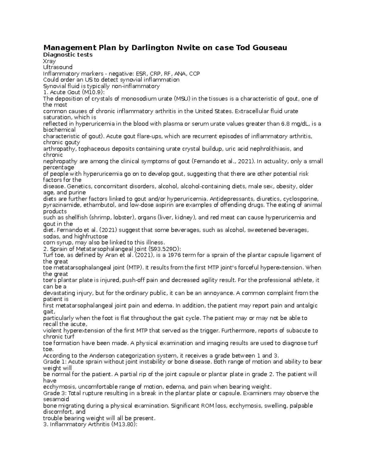 DN-Management Plan by Darlington Nwite on case Tod Gouseau - Management ...