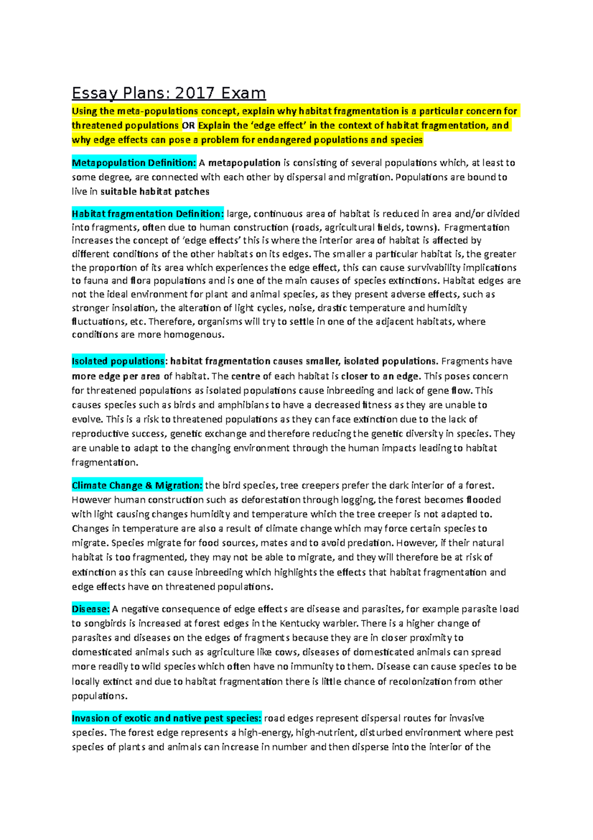Final Essay Plans - revision - Essay Plans: 2017 Exam Using the meta ...