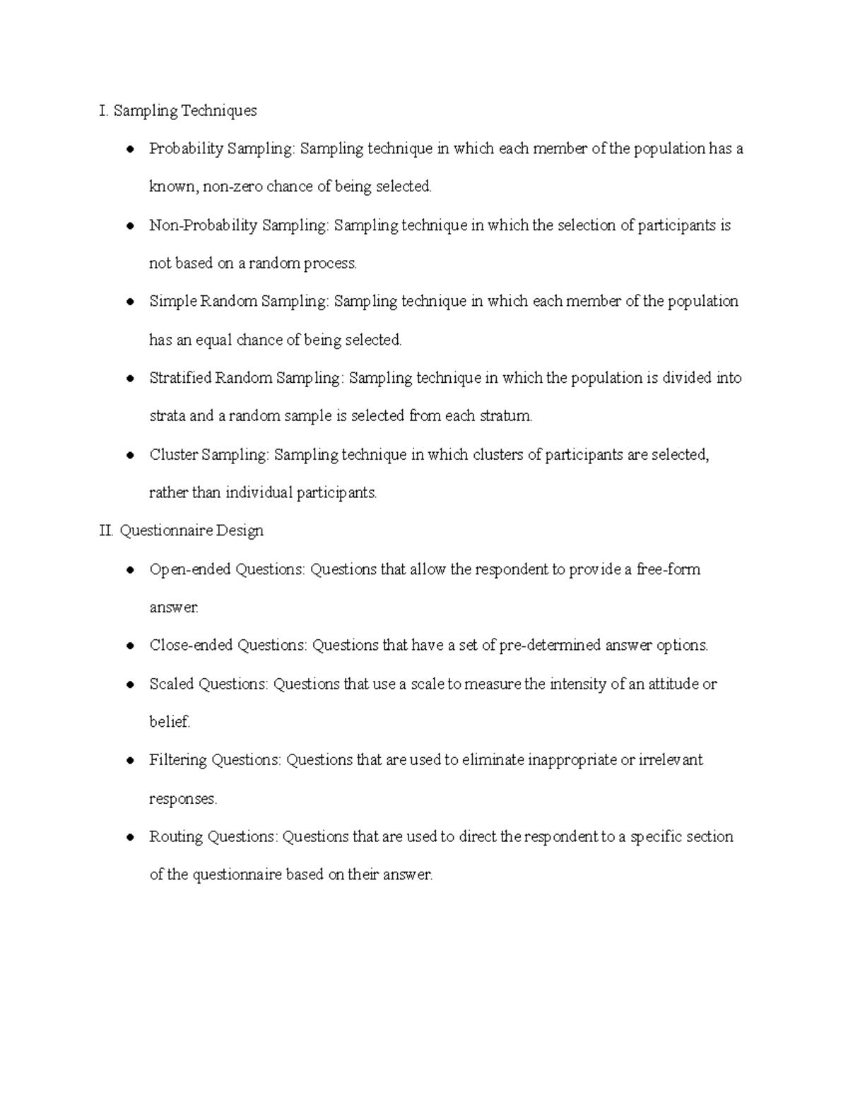 Marketing Research Notes Part 3 - I. Sampling Techniques Probability ...