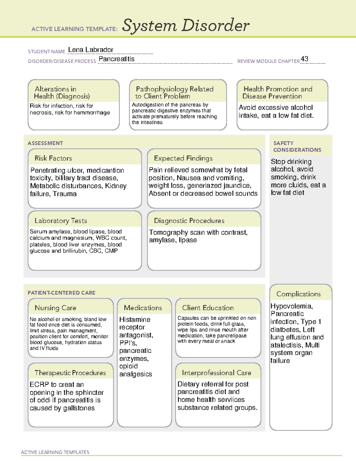 Pancreatitis - Notes - ACTIVE LEARNING TEMPLATES System Disorder ...