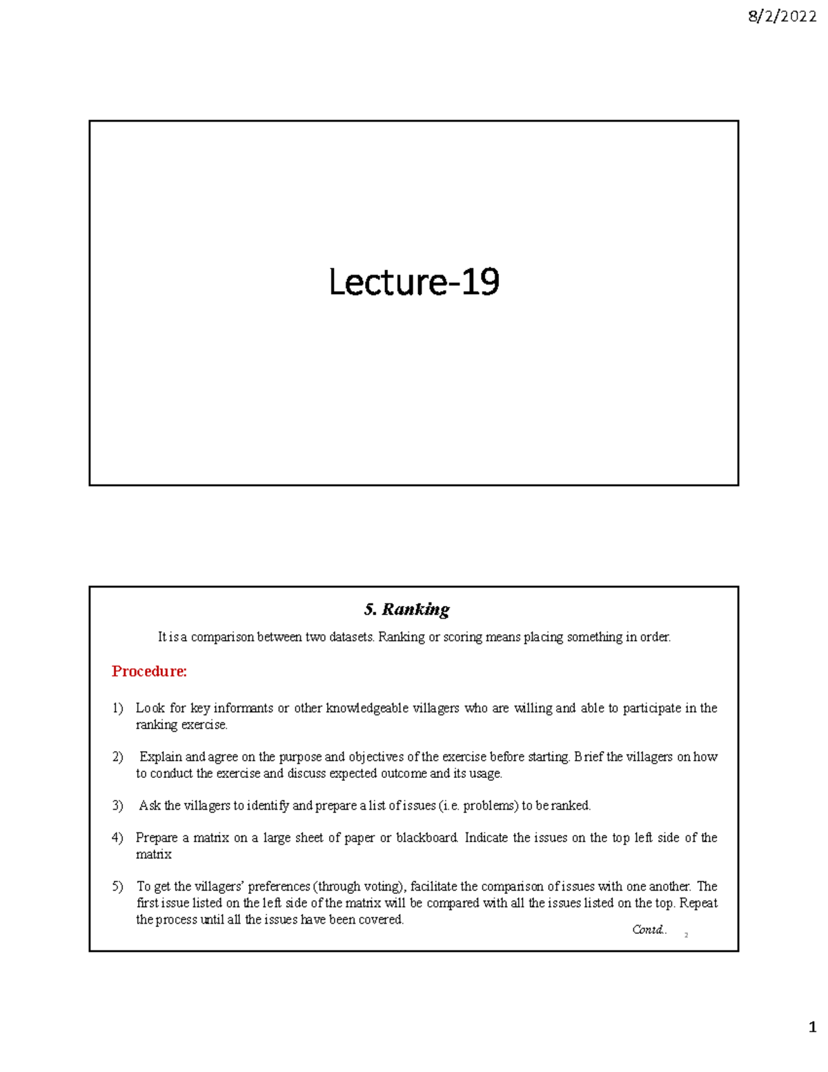Week3 - Natural Resourse - Lecture- 2 5. Ranking It is a comparison between two datasets ...