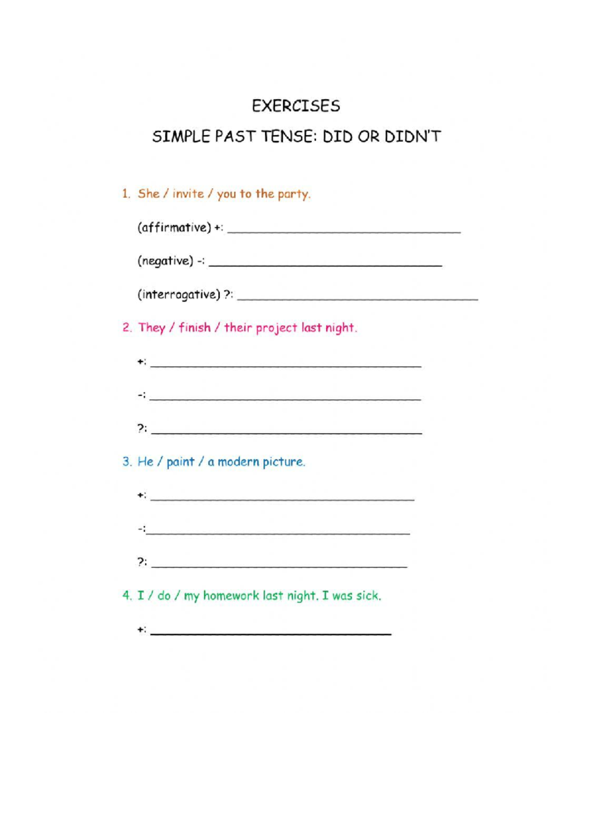 Did or didnt - saber mas - Inglés I - EXERCISES SIMPLE PAST TENSE: DID ...