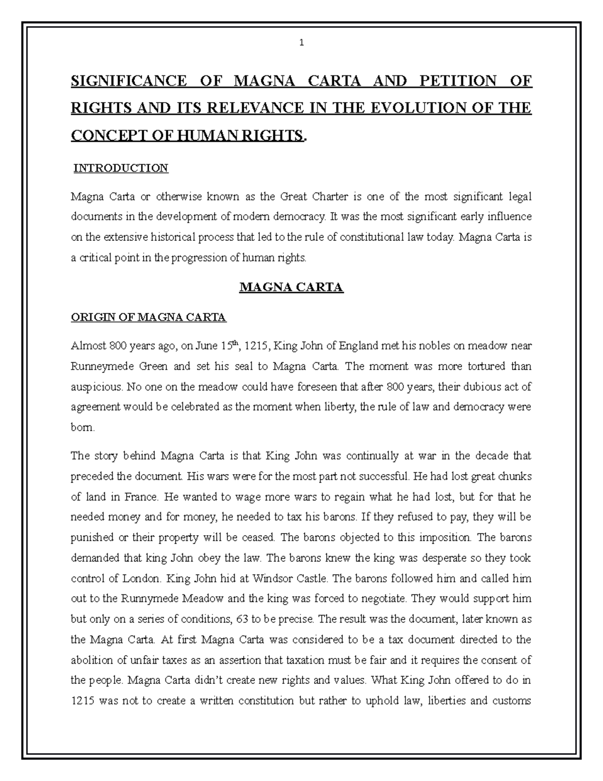 Magnacarta - magna carta and its relevance in evolution of human rights ...