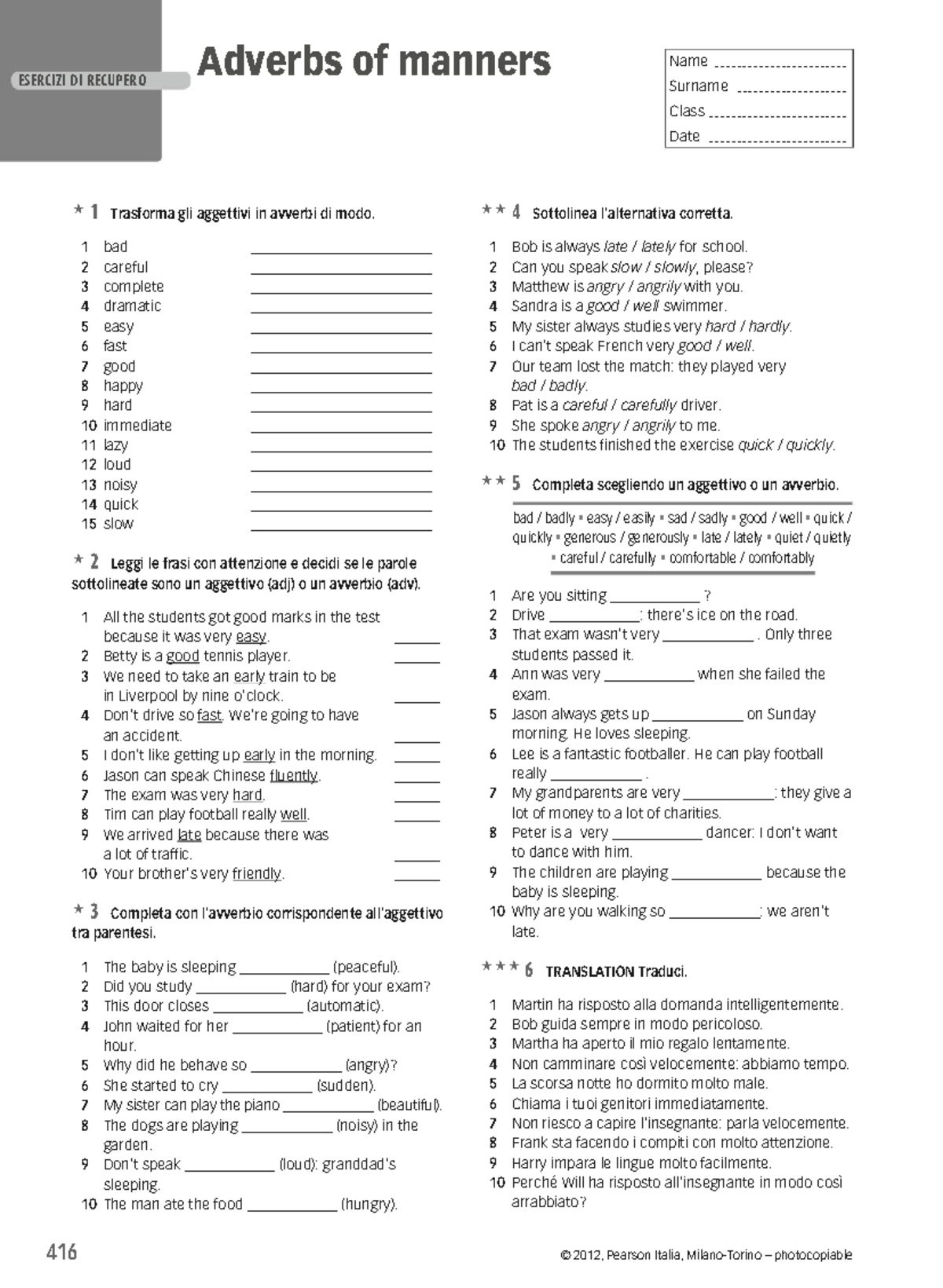 SSSG Inglese Adverbs of manner - 416 © 2012, Pearson Italia, Milano ...