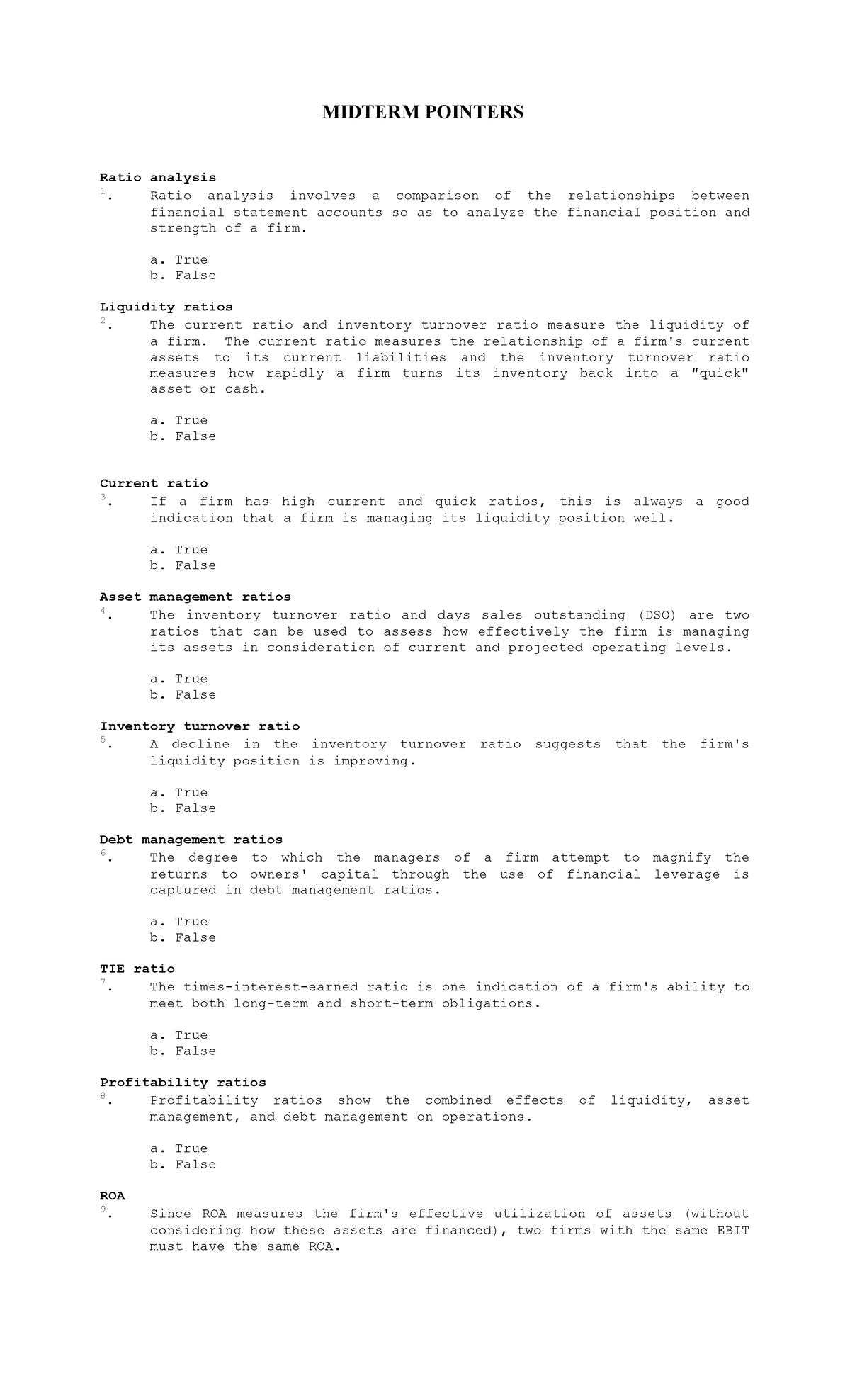 FME 101 Reviewer - MIDTERM POINTERS Ratio analysis Ratio analysis ...