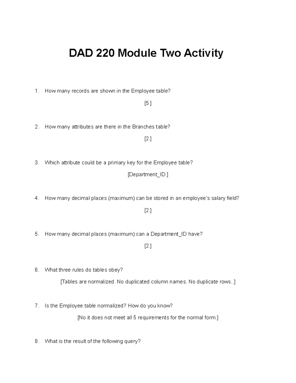 DAD module 2assignment - DAD 220 Module Two Activity 1. How many ...