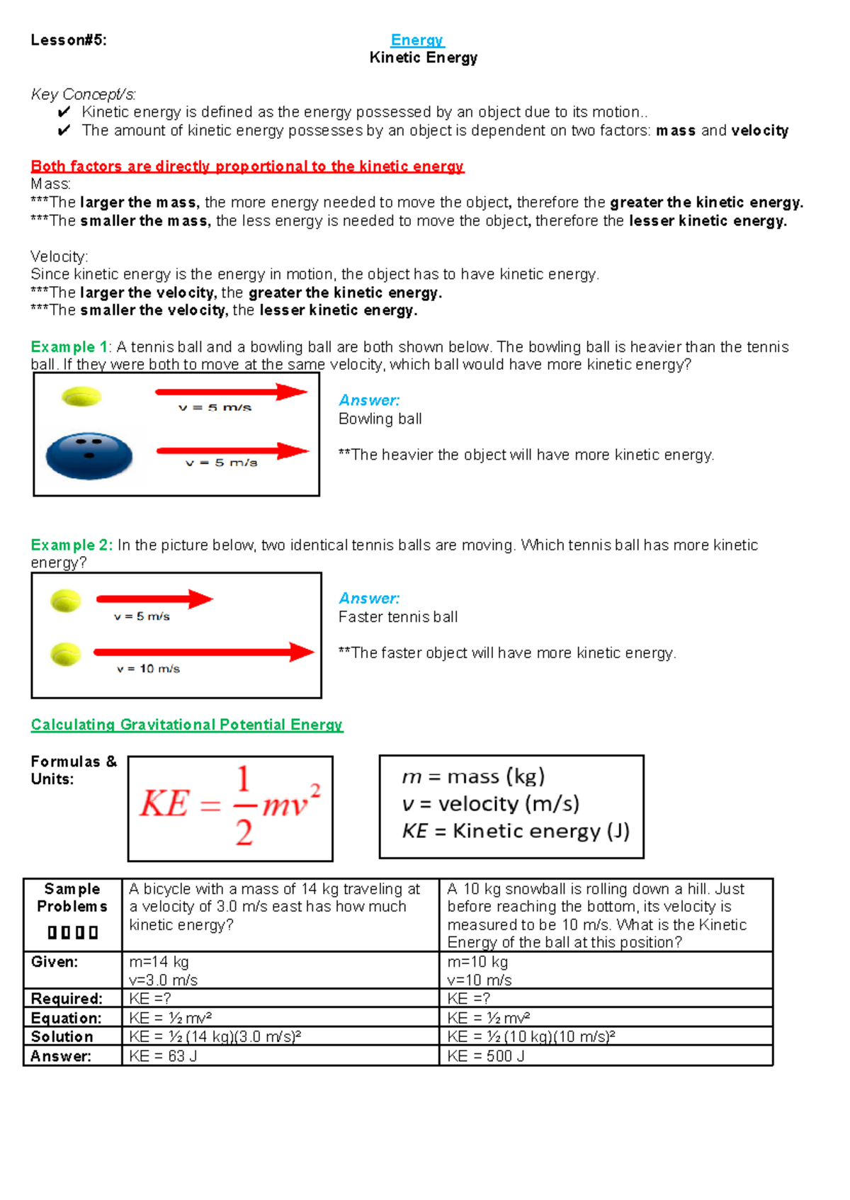 Lecture on Kinetic Energy - Lesson#5: Energy Kinetic Energy Key Concept ...