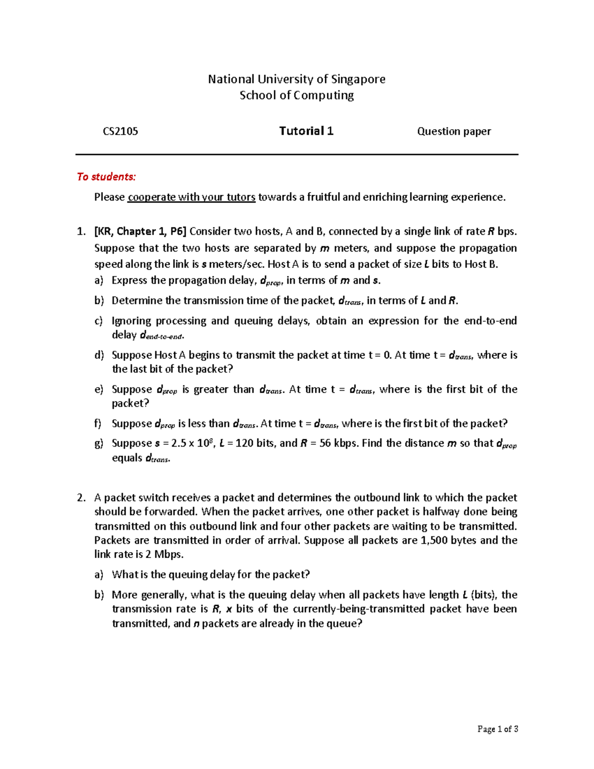 Tutorial 1 qns - teeeheeeeeee teeeheeee - Page 1 of 3 National ...