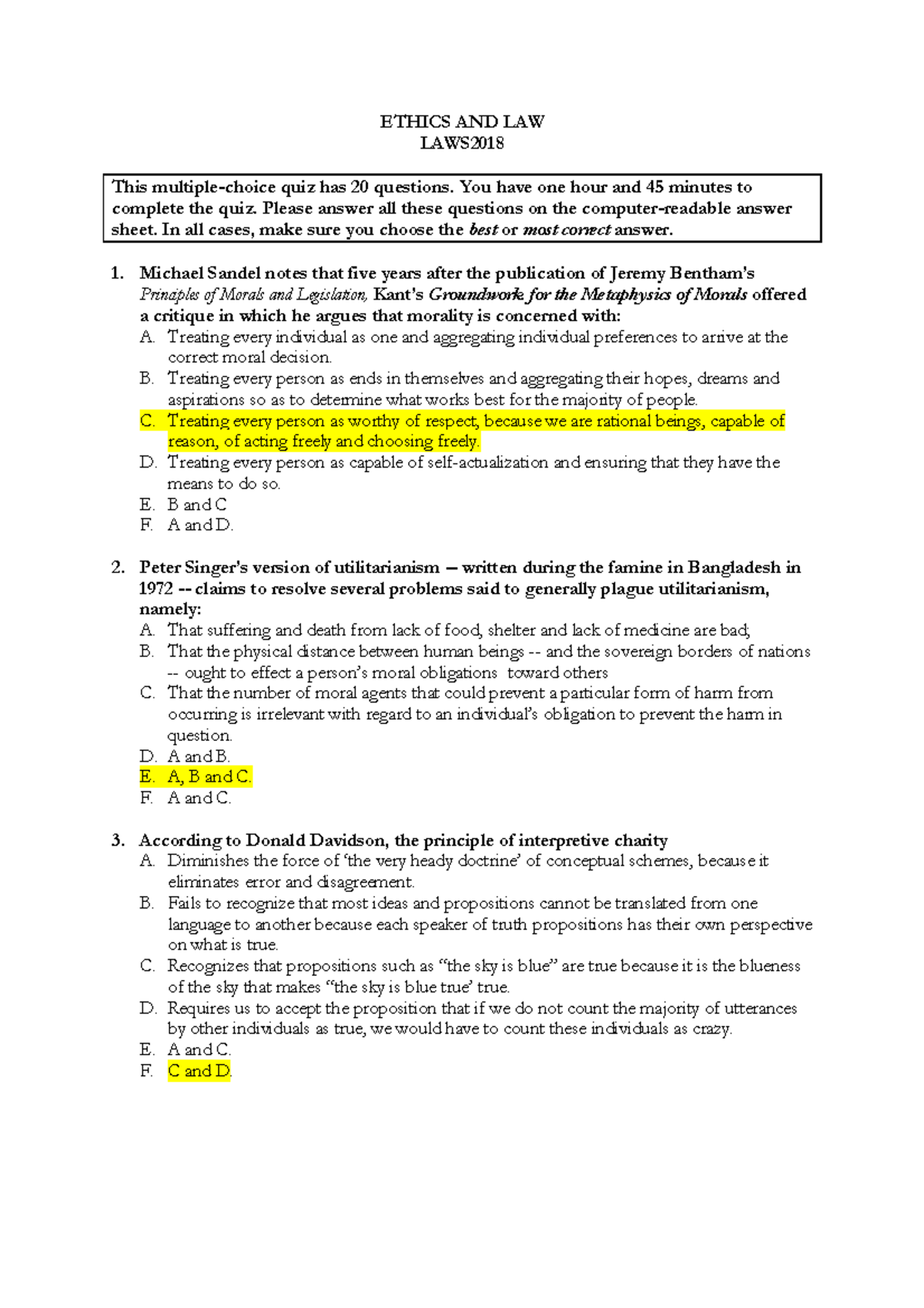 Ethics and the Law MCQ 2021 - 35 Questions with Answers - Final Draft ...