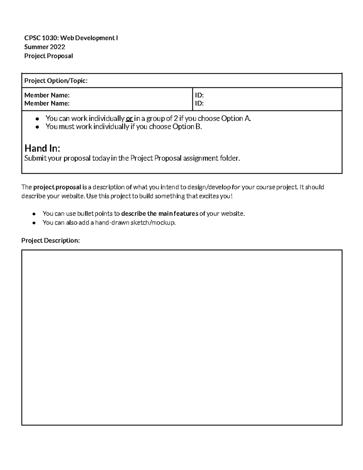 CPSC1030-Project Proposal Form - CPSC 1030: Web Development I Summer 2022 Project Proposal ...