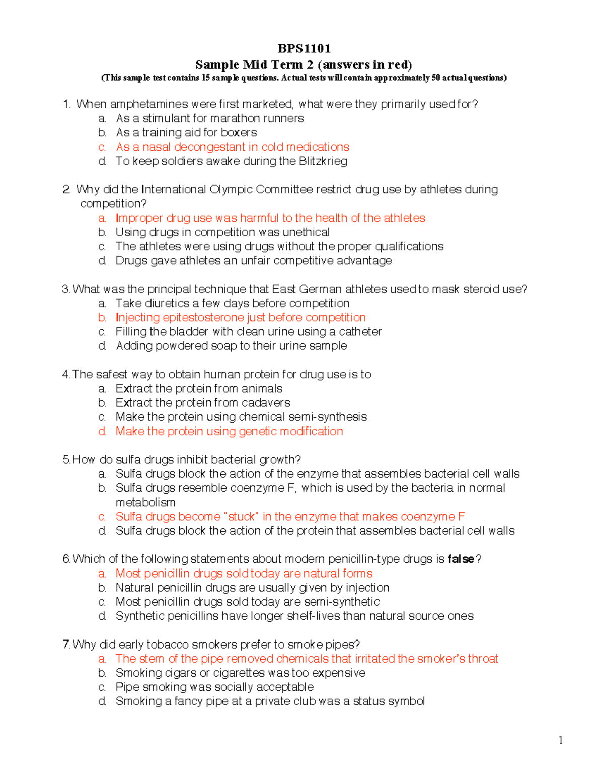 Sample mid term 2 - Study guide - 1 BPS Sample Mid Term 2 (answers in ...