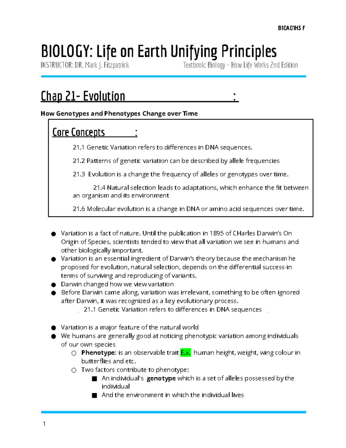 Biology 1st Year - Module 1 Notes Textbook - BIOA01H3 F BIOLOGY: Life ...