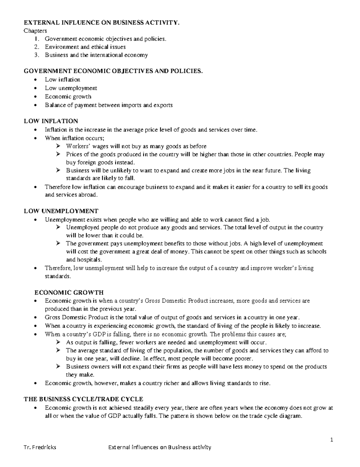 Chapter 6 Igcse Business Studies - 1 EXTERNAL INFLUENCE ON BUSINESS ...
