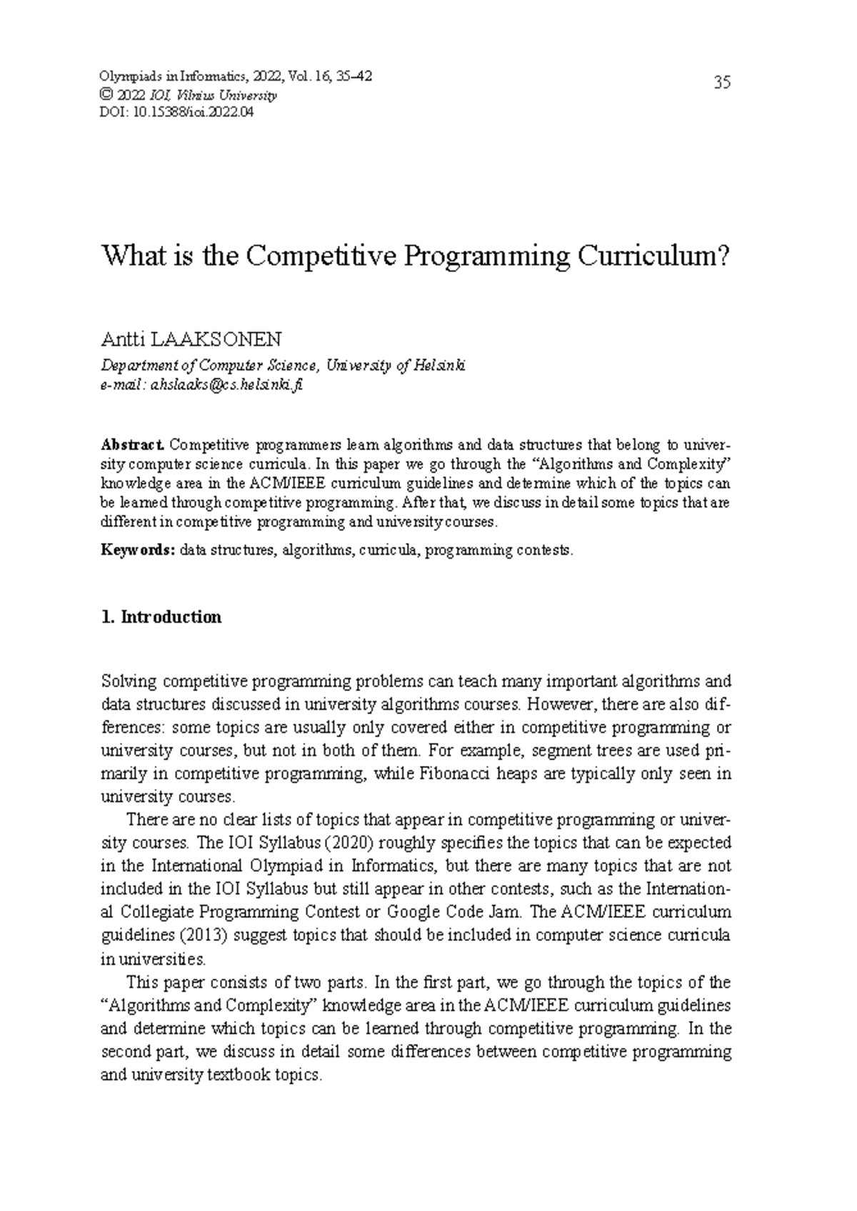 Competitive program - hmhjmgjgk,g - Olympiads in Informatics, 2022, Vol. 16, 35– © 2022 IOI ...
