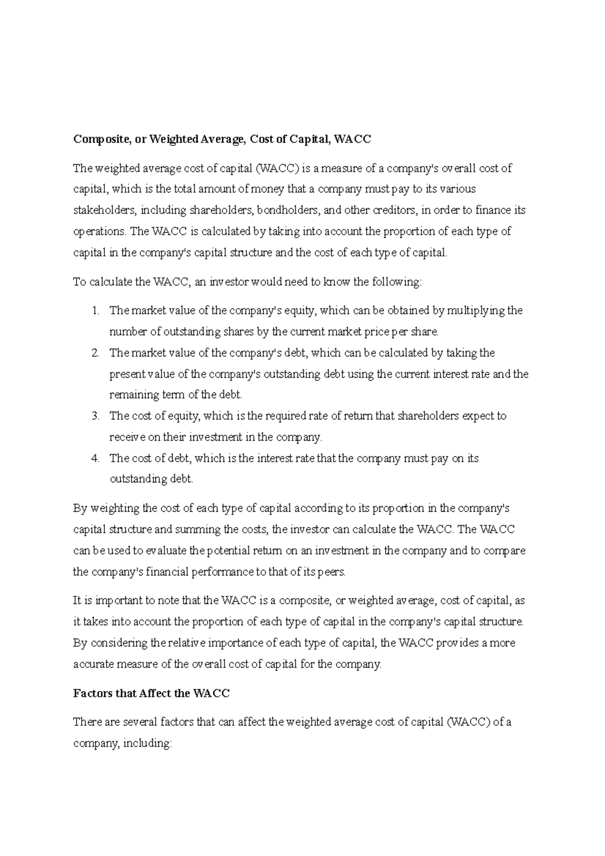 Composite, or Weighted Average, Cost of Capital, WACC - The WACC is ...