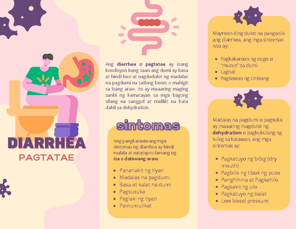 Diarrhea Pamphlet - Pagkakaroon ng dugo o “mucus” sa dumi Lagnat ...