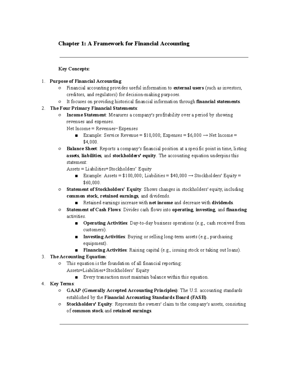 Principles of Accounting ACC 2101 Chapters 1-2 - Chapter 1: A Framework ...