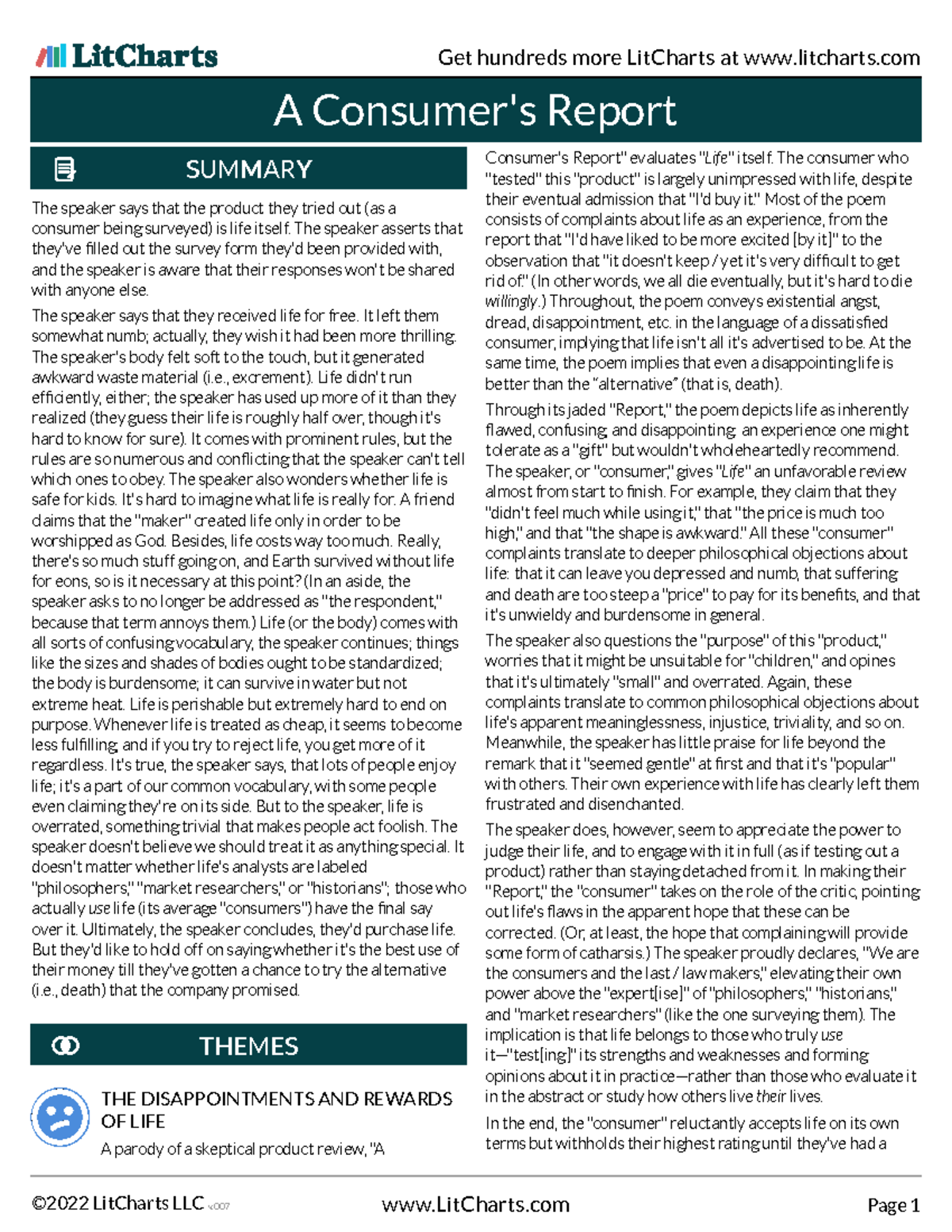 A Consumer's Report - Peter Porter - A Consumer's Report The speaker ...