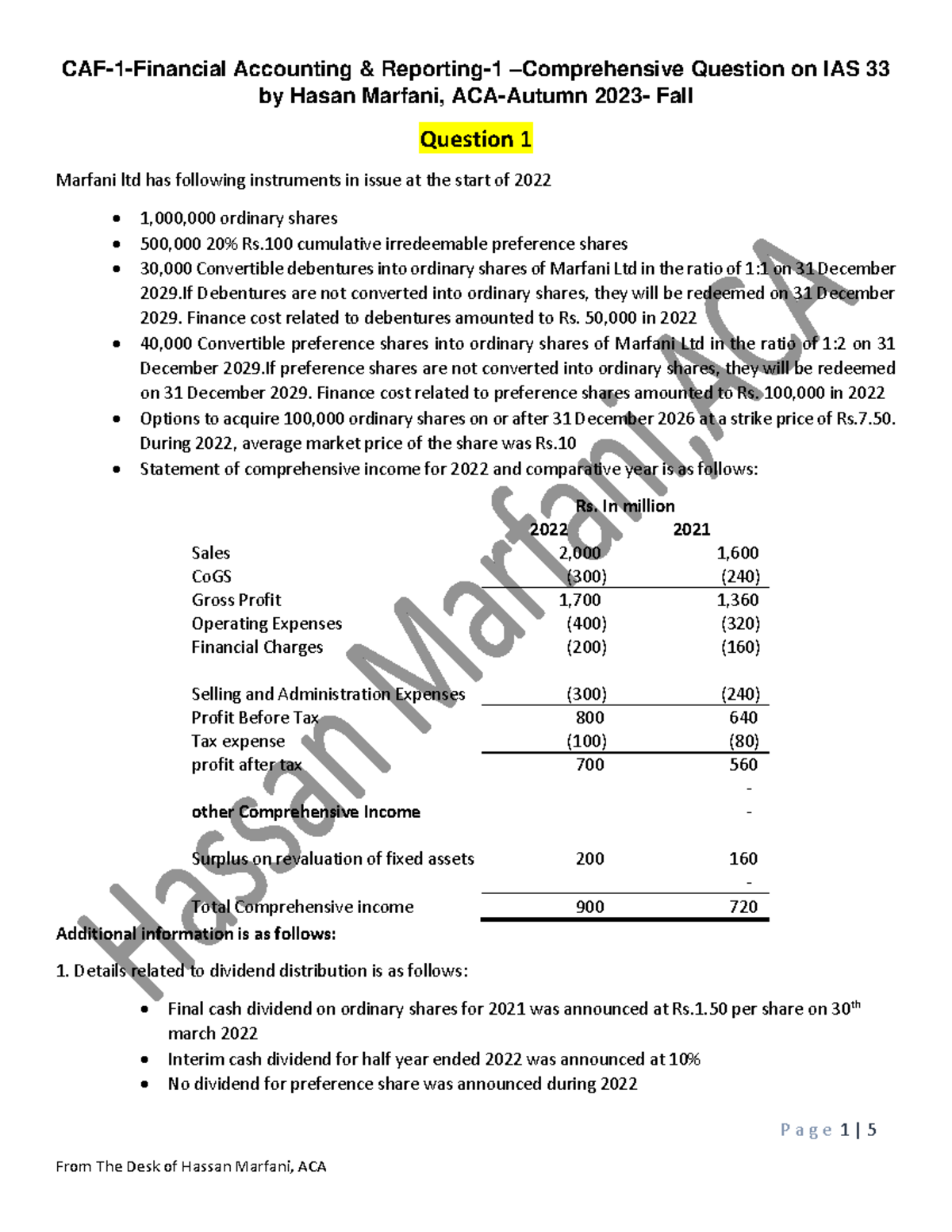 Comprehensive Questions Along with Solutions on IAS-33 by Hasan Marfani ...