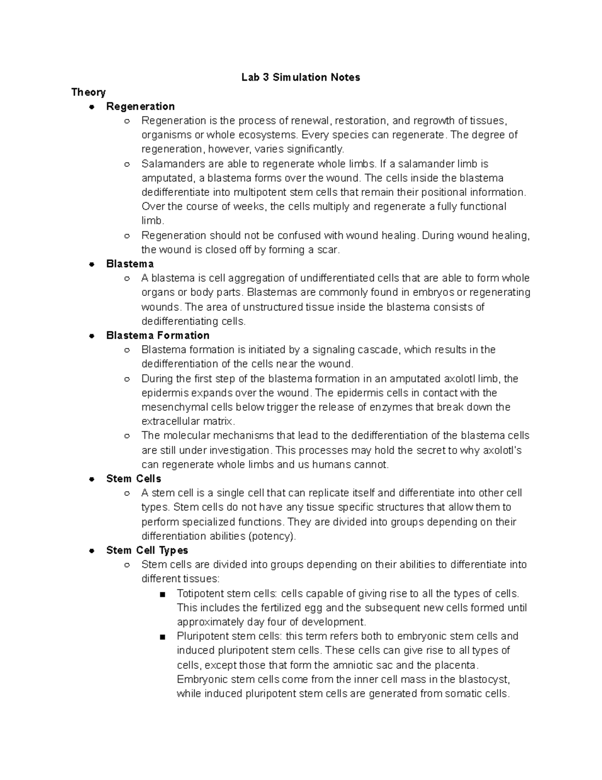 Lab 3 Simulation Notes - Lab 3 Simulation Notes Theory Regeneration ...