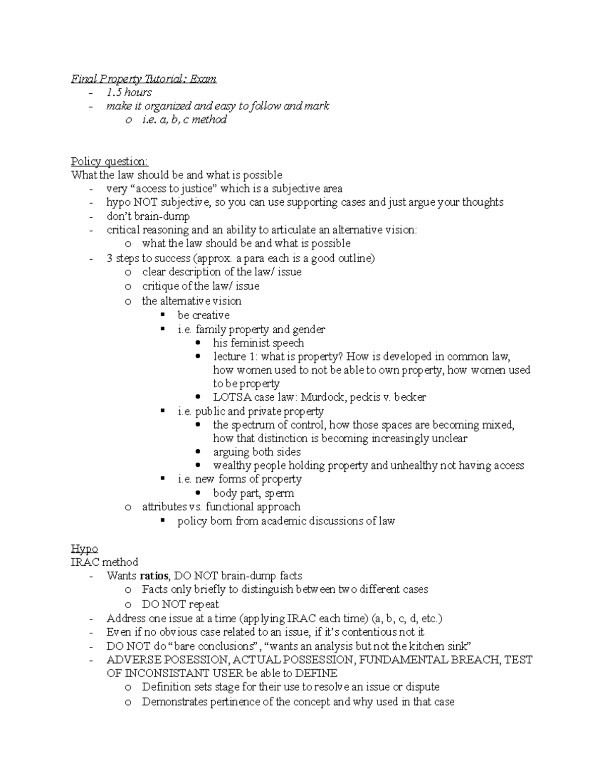 Final Property Tutorial - a, b, c method Policy question: What the law ...