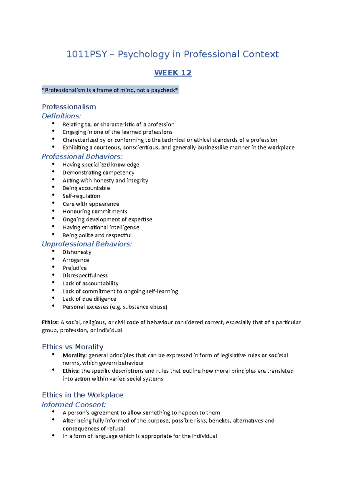 1011PSY (WK 12) - Module & Lecture Notes - 1011PSY – Psychology in ...