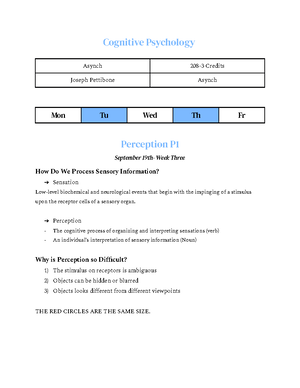 Cognitive Psychology Notes - Chapter 1 Typical Processes o Sensation o ...