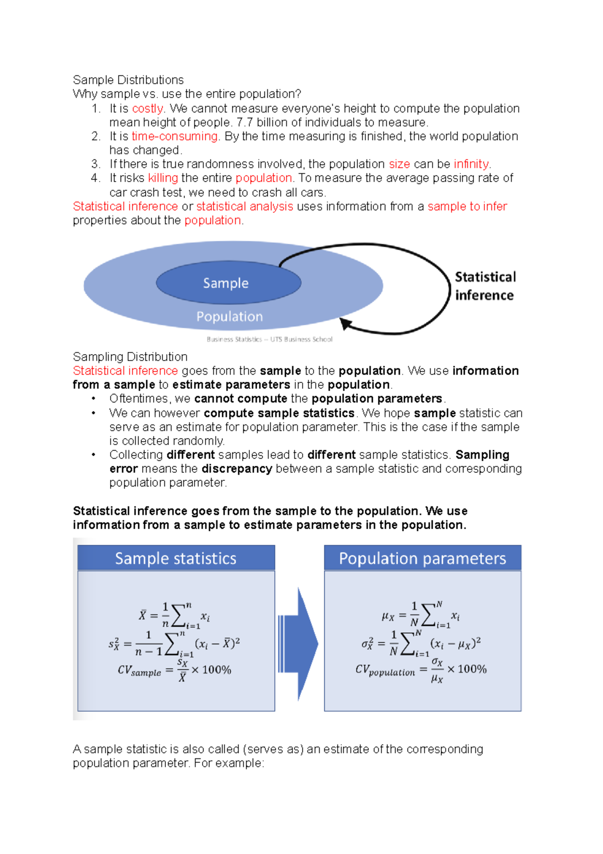 Business Stats Week 5 - Sample Distributions Why sample vs. use the ...